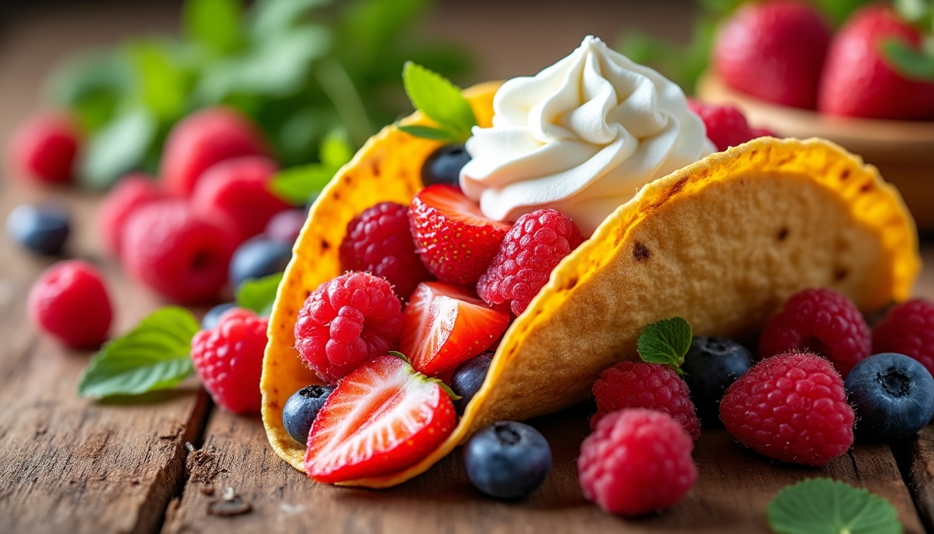 Tacos fruités : un délice rouge et crémeux